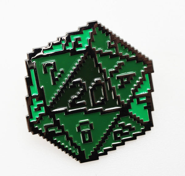Green 8 Bit D20 Enamel Pin - The Ludoquist